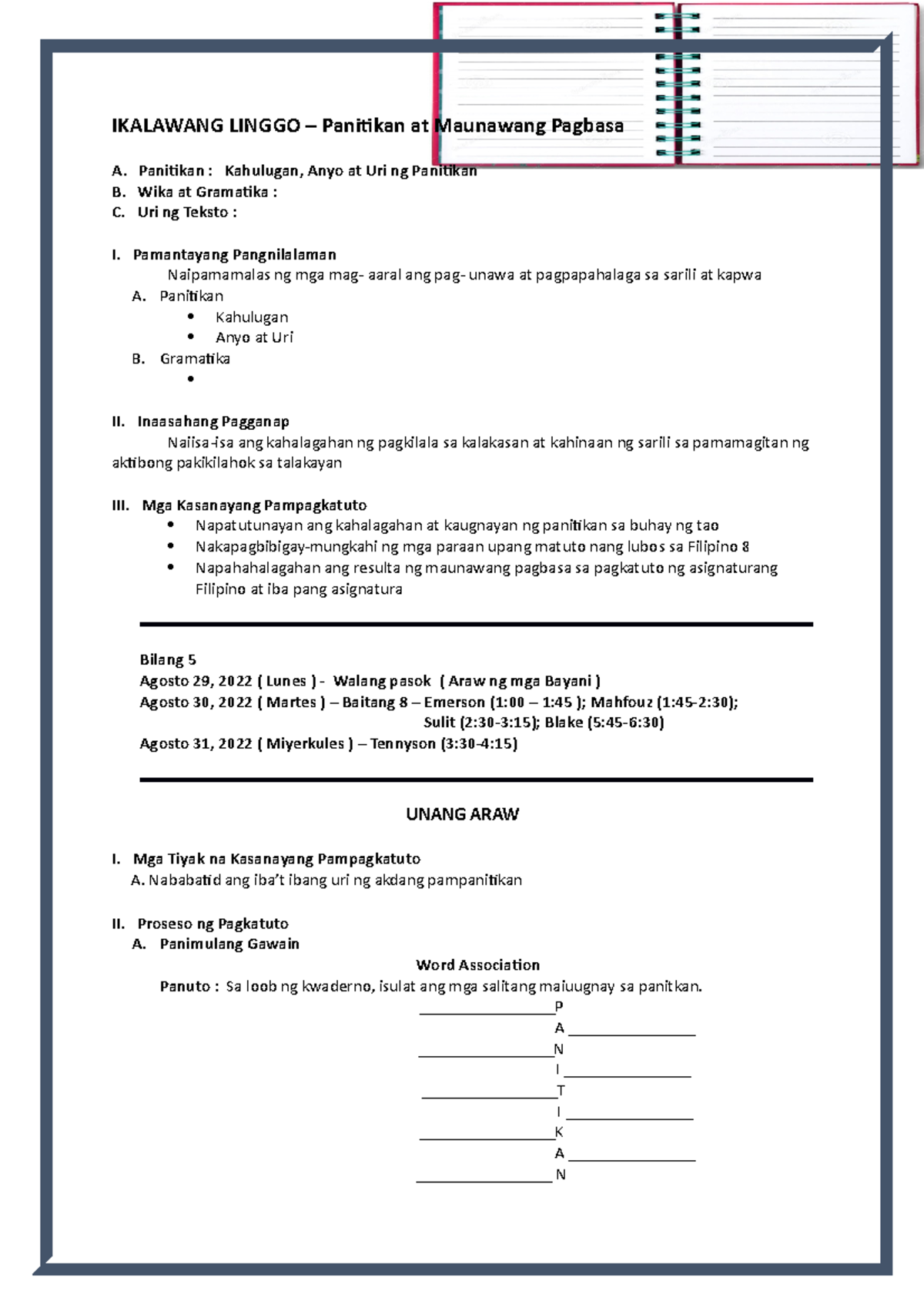 WEEK-2- Orientation - LESSON PLAN - IKALAWANG LINGGO – Panitikan at ...