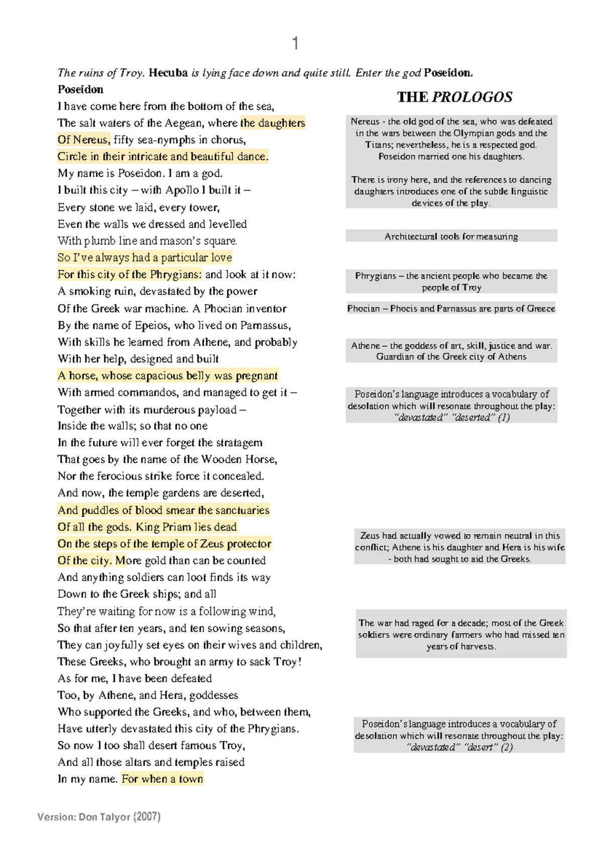 Women of Troy annotated and highlighted - Studocu