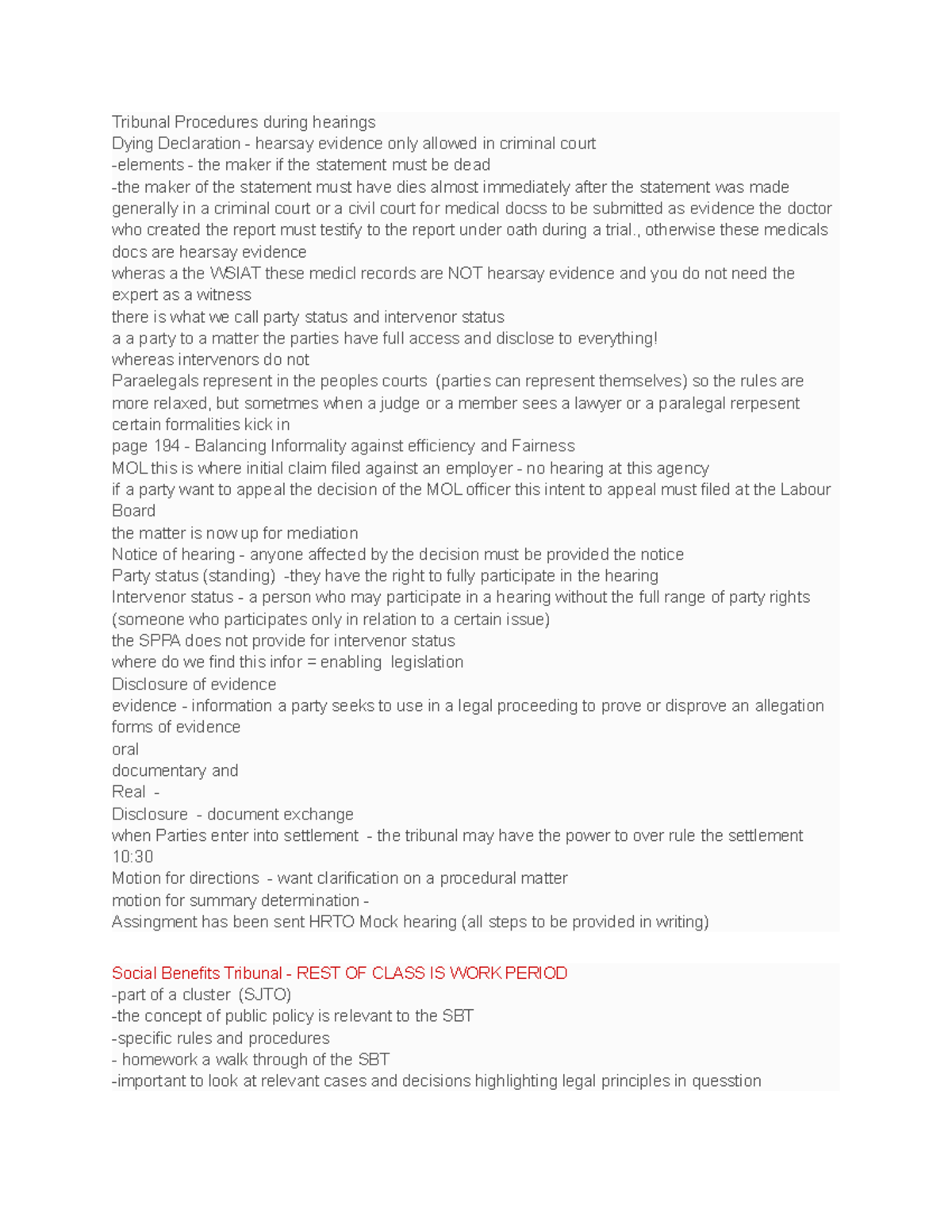 Tribunal Procedures- class notes - PL106 - Studocu