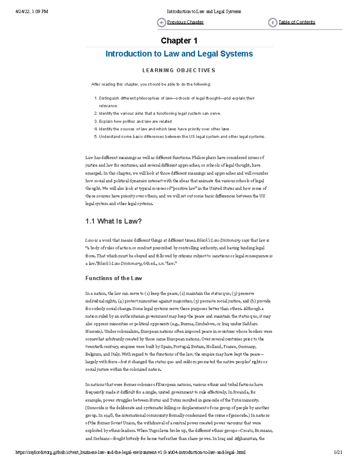 Introduction to Law and Legal Systems 1 - Chapter 1 Introduction to Law ...