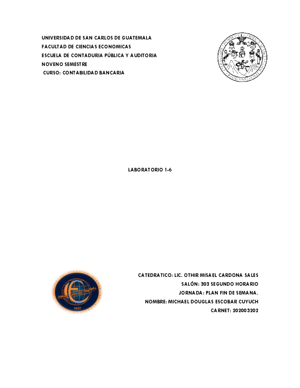 Caratula Conta Bancaria - Derecho Bancario - UNIVERSIDAD DE SAN CARLOS ...