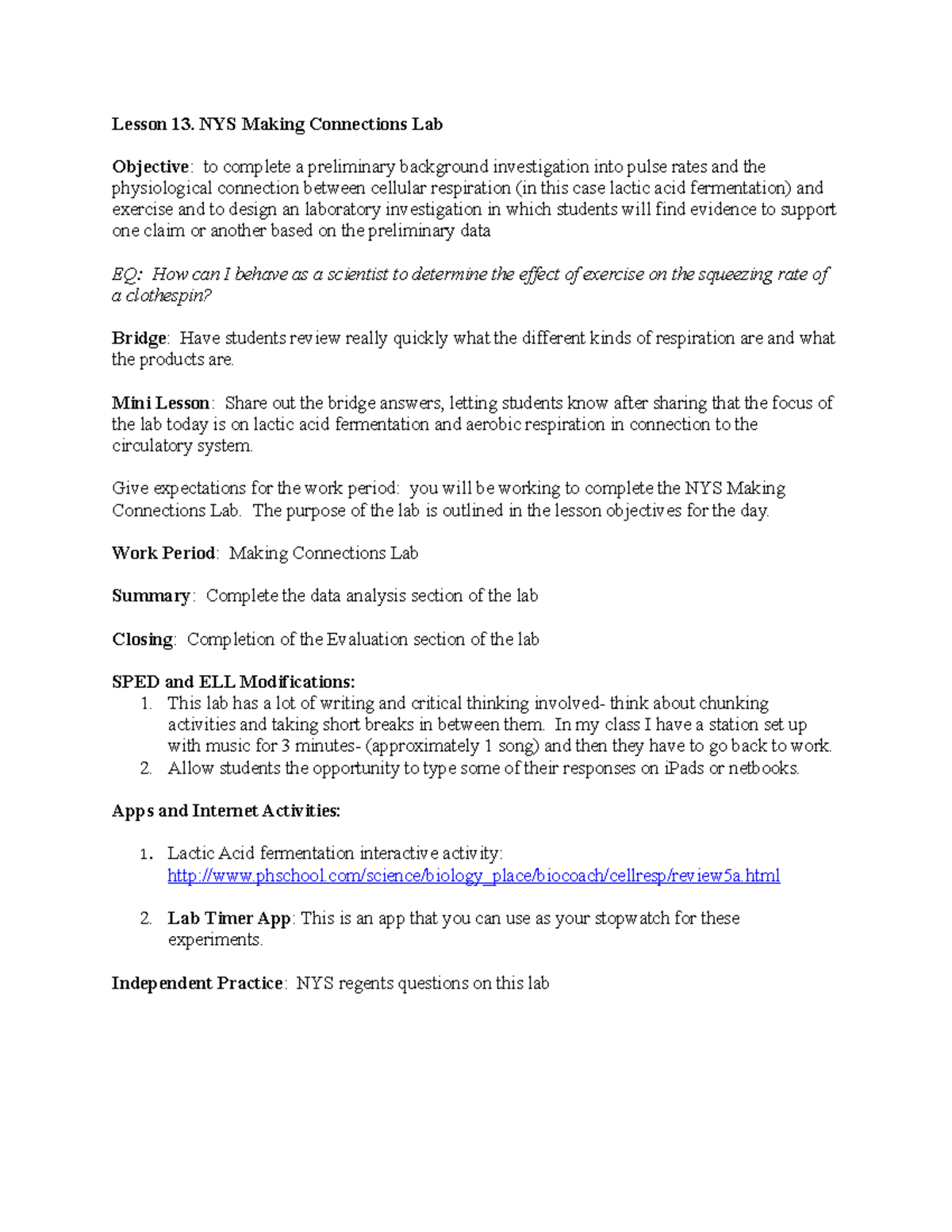 HMU13 Lesson Plan draft 2 - Lesson 13. NYS Making Connections Lab ...