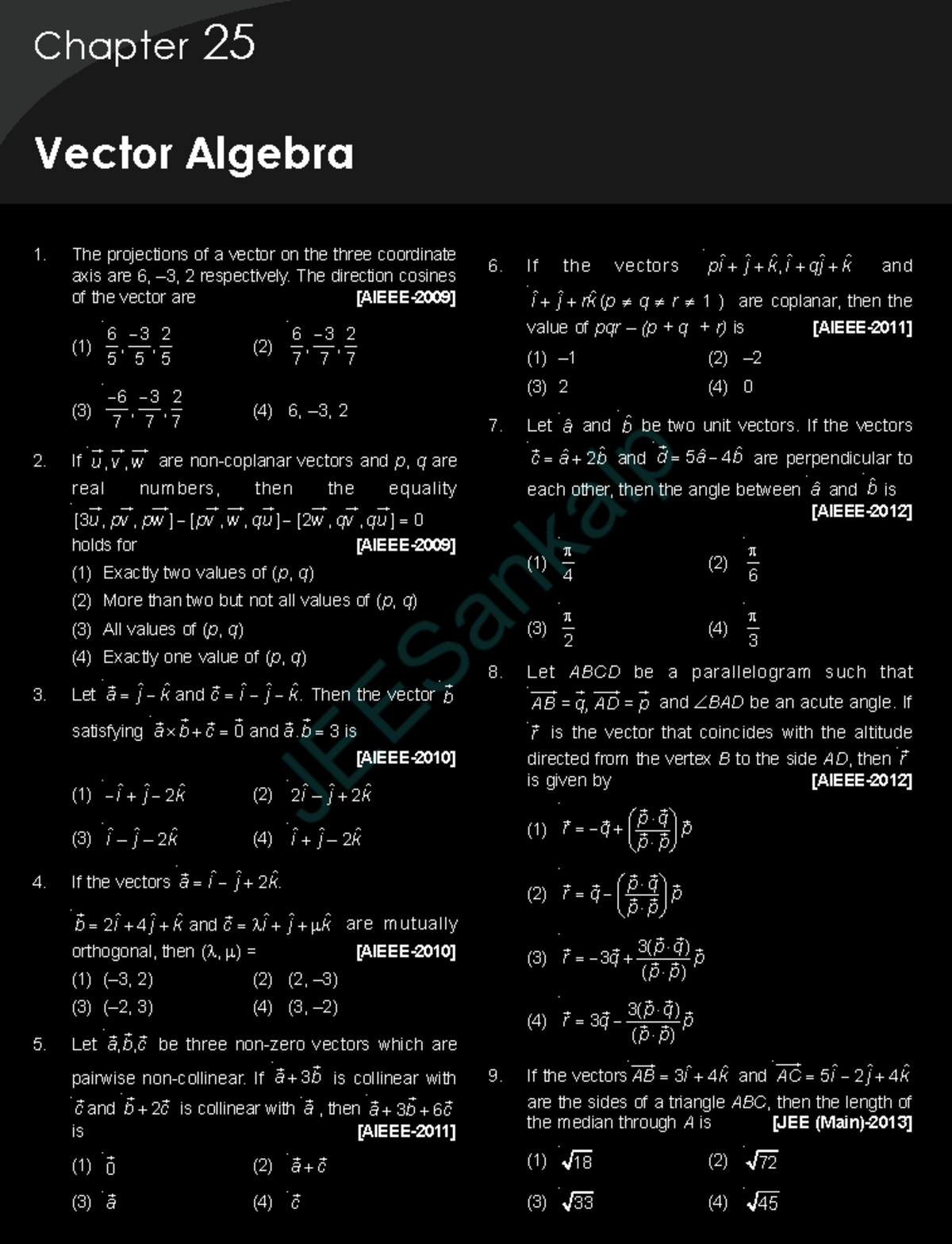 Vector algebra - pyqs - 1. The projections of a vector on the three ...