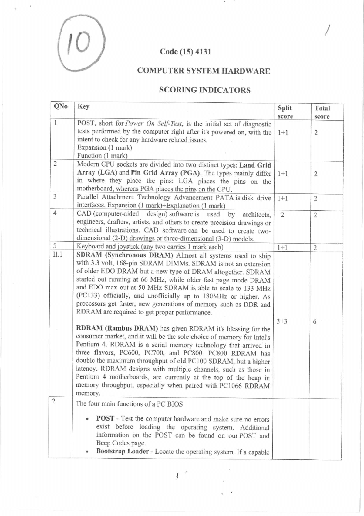 Computer system hardware question paper ANS April 2019 - Studocu