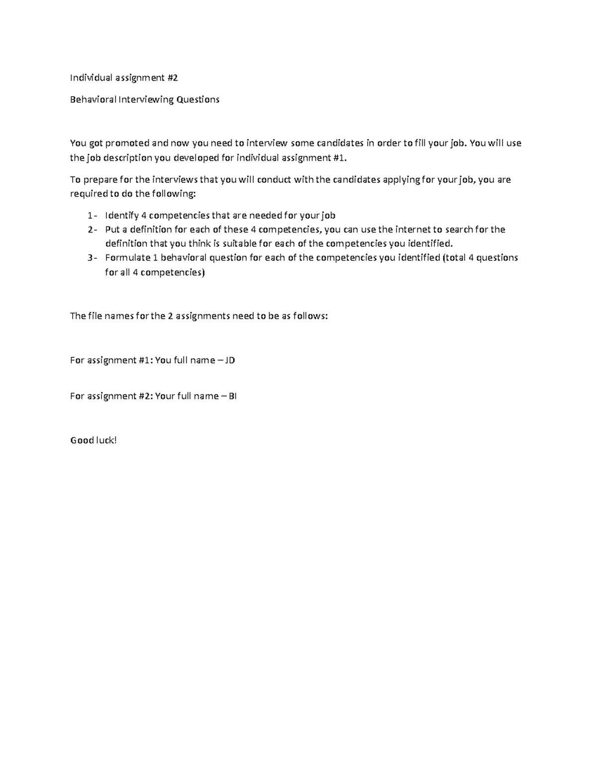 Individual assignment #2 - You will use the job description you ...