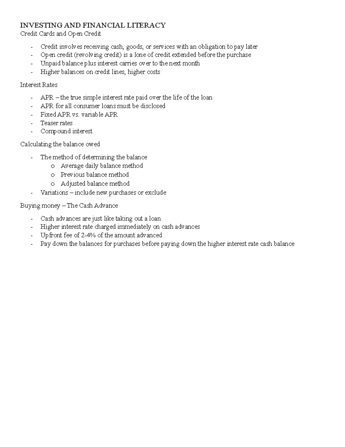 Chapter 6 Textbook Notes - INVESTING AND FINANCIAL LITERACY Credit ...