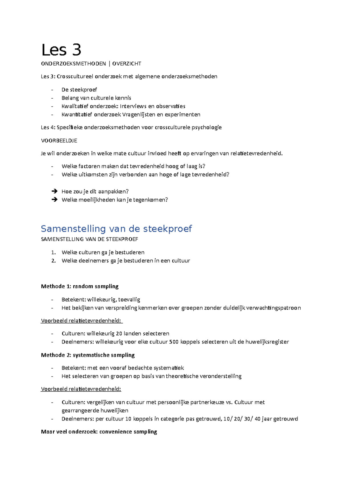 Les 3 onderzoeksmethoden - Les 3 ONDERZOEKSMETHODEN OVERZICHT Les 3 ...