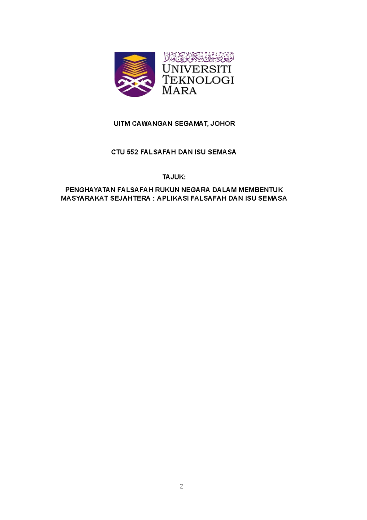 CTU552 rukun negara - CTU 552 report assingment - 2 UITM CAWANGAN ...