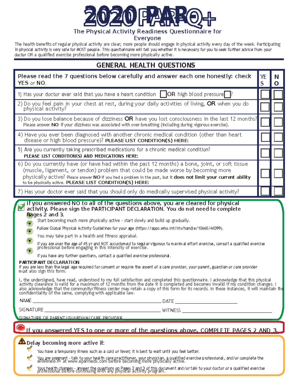 PAR Q 1 1 - PARQ FORM FOR PHED - Q+ The Physical Activity Readiness ...