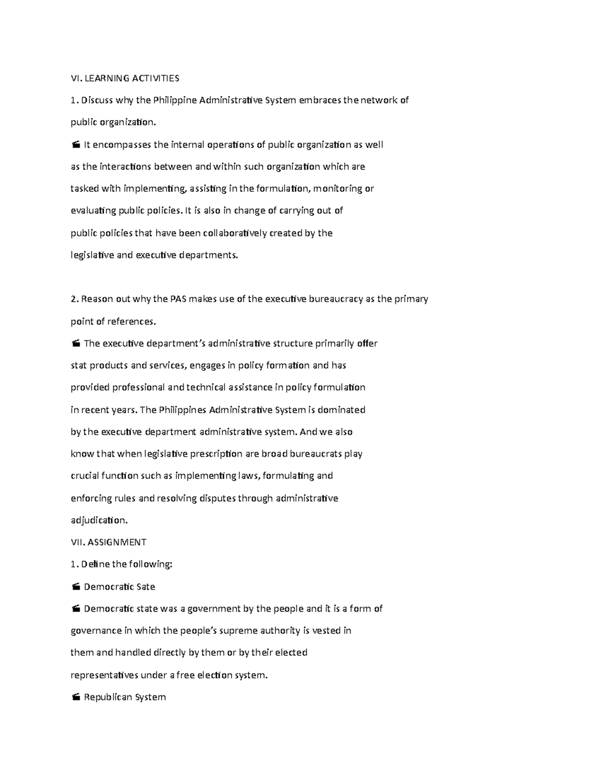 Philippine Administration and Institution - VI. LEARNING ACTIVITIES ...