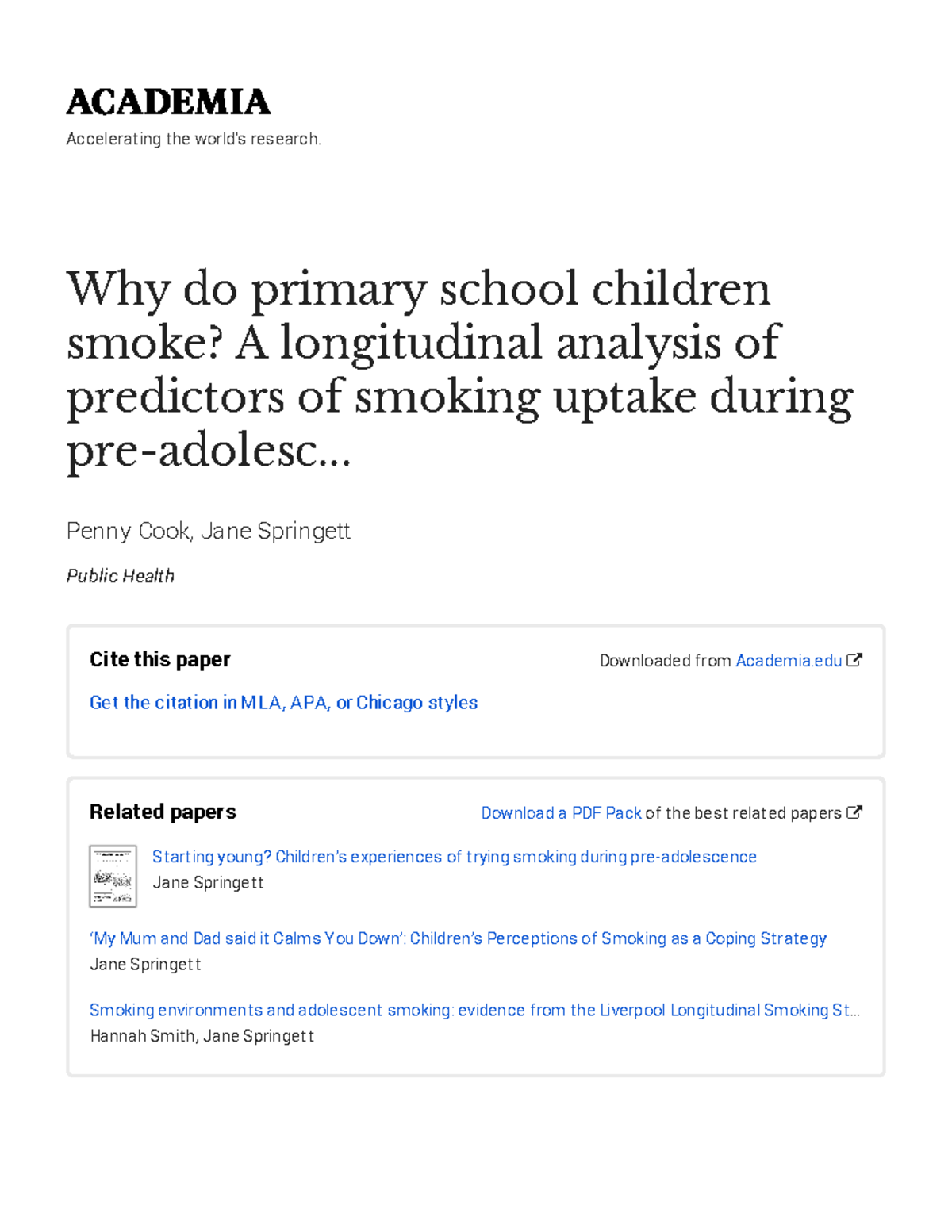 Why do children smoke at Primary School A longitudinal analysis of ...