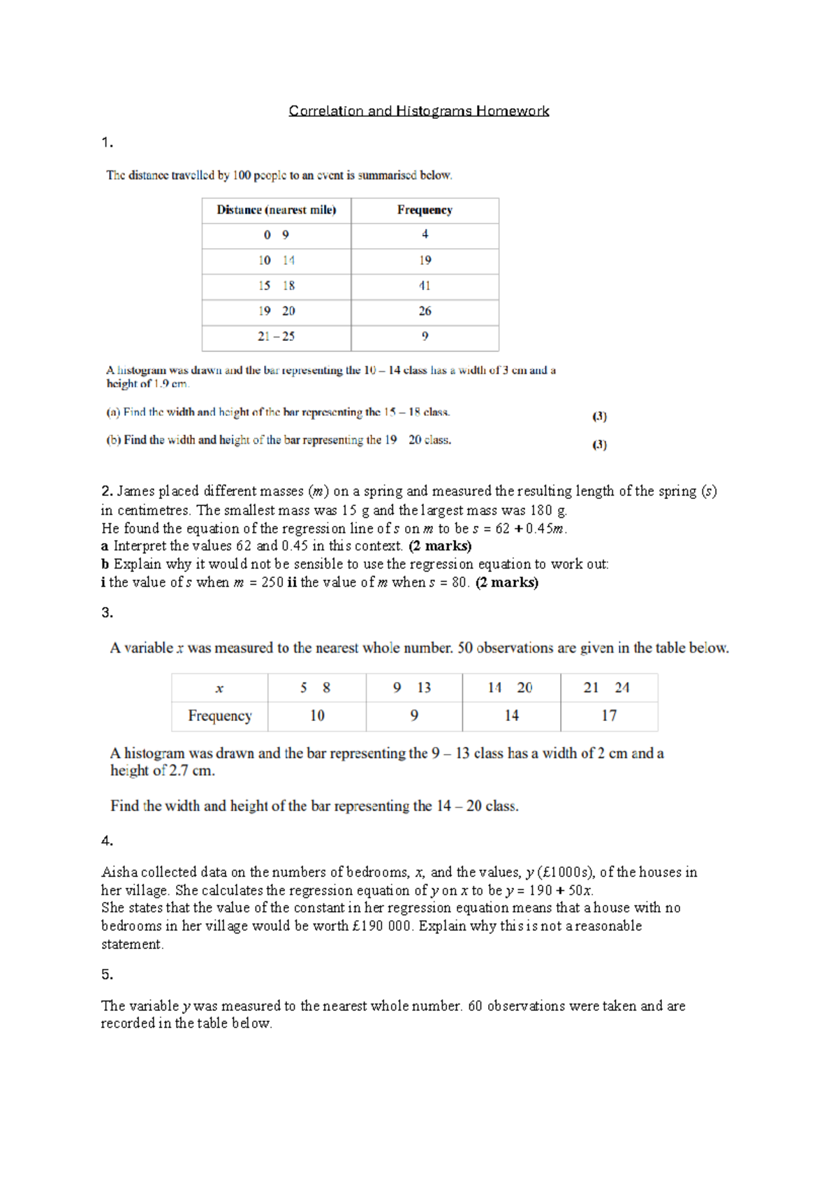 Histograms and Correlation Homework - Correlation and Histograms ...