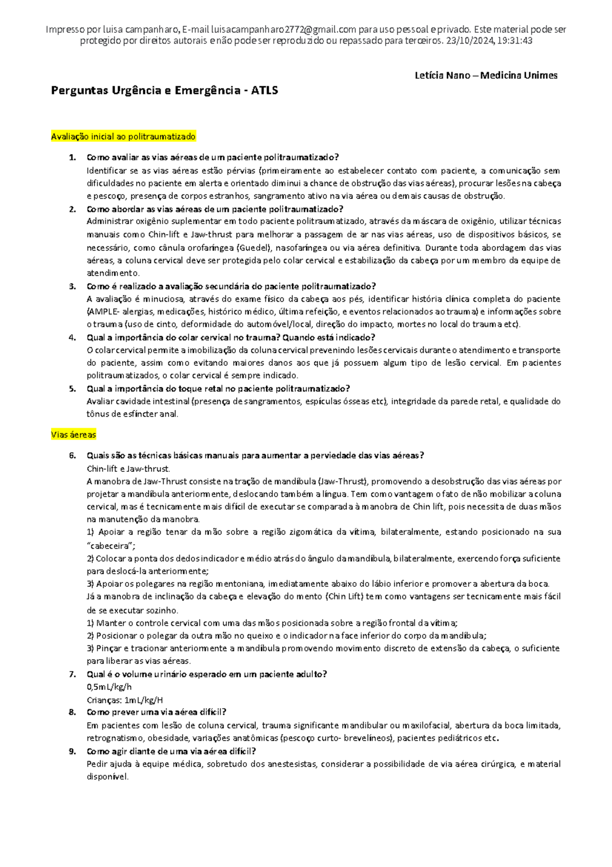Roteiro de ATLS - Trauma e pronto socorro ( Abcde) Passei Direto ...