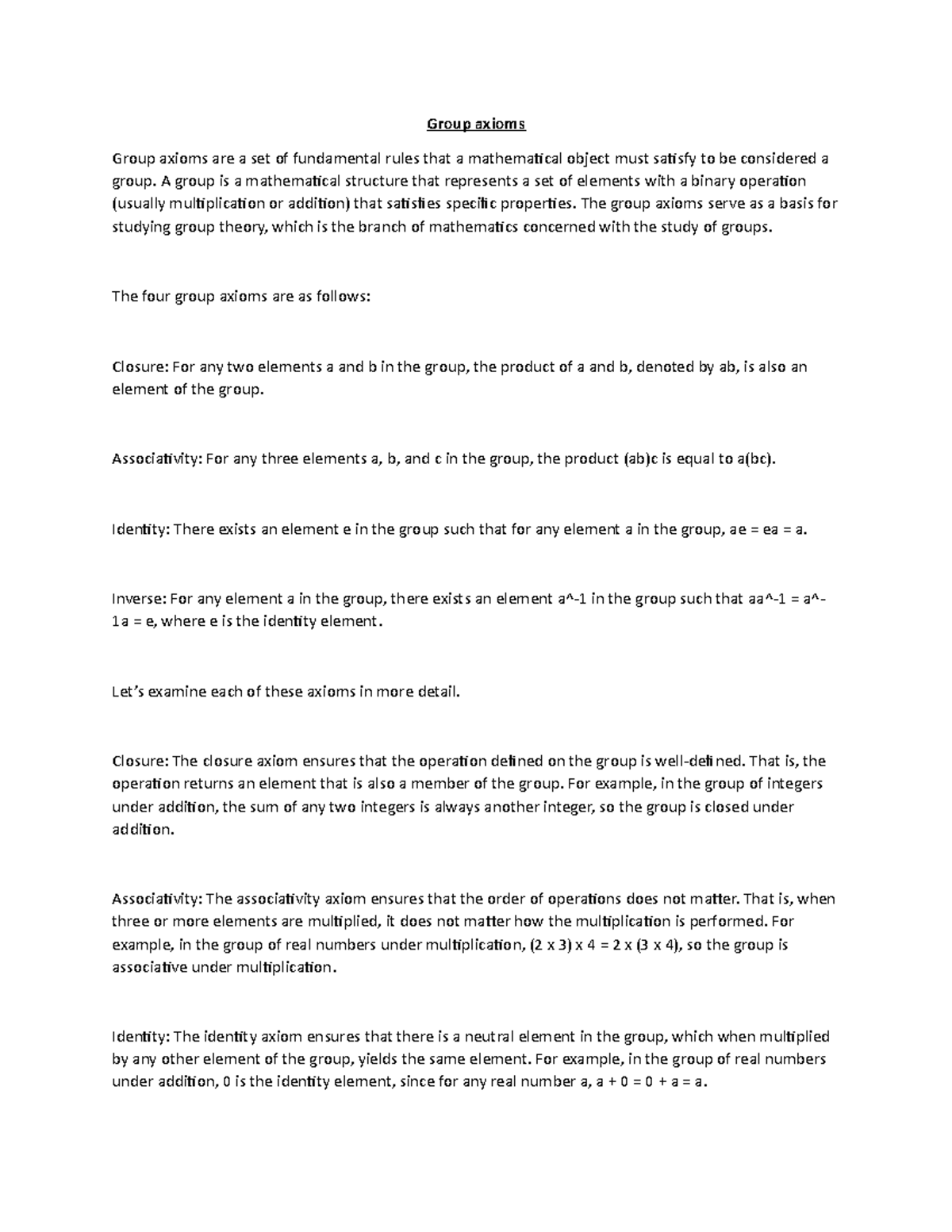 Group axioms - A group is a mathematical structure that represents a ...