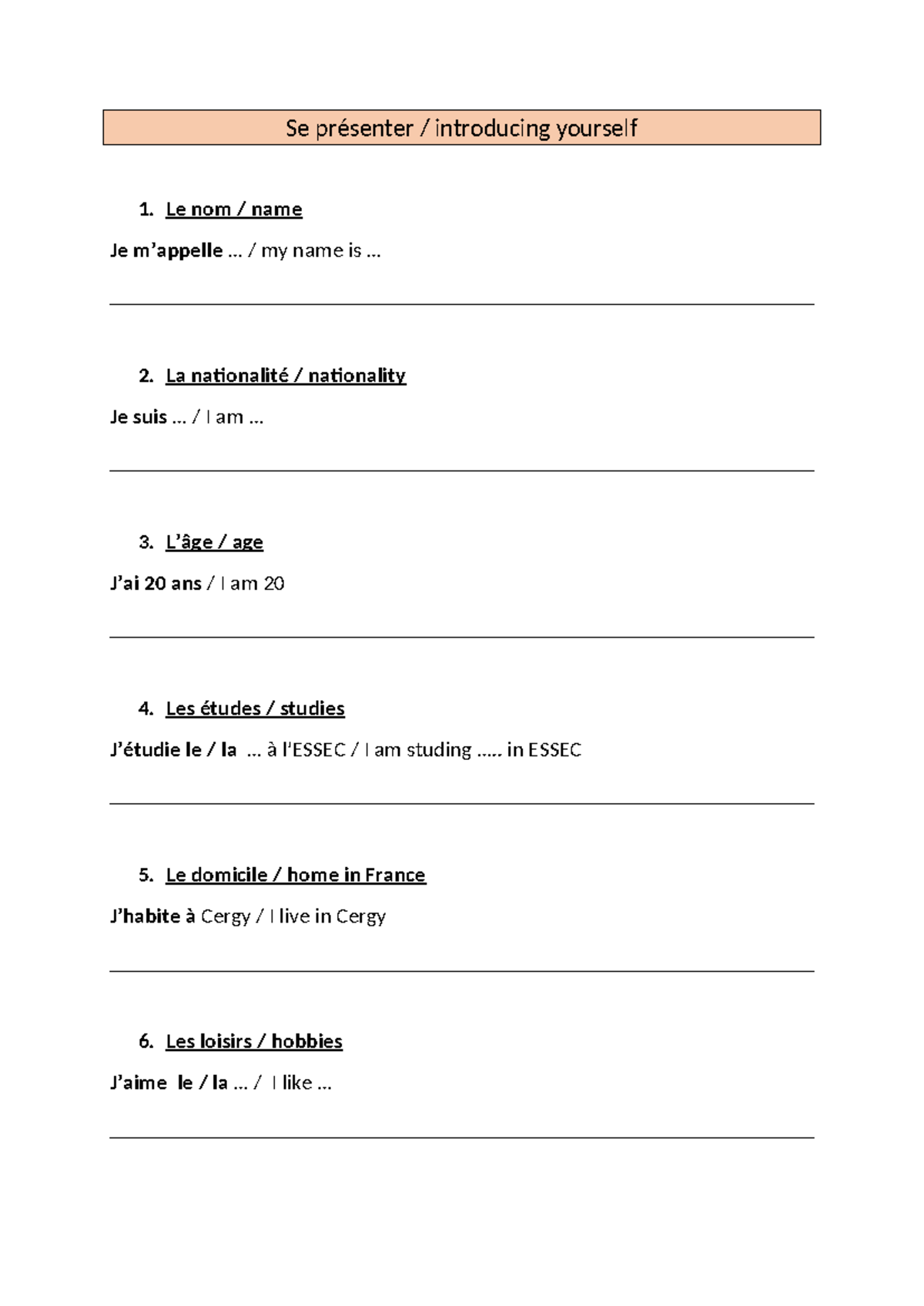 1. Se présenter - COR2406 - Se présenter / introducing yourself Le nom ...