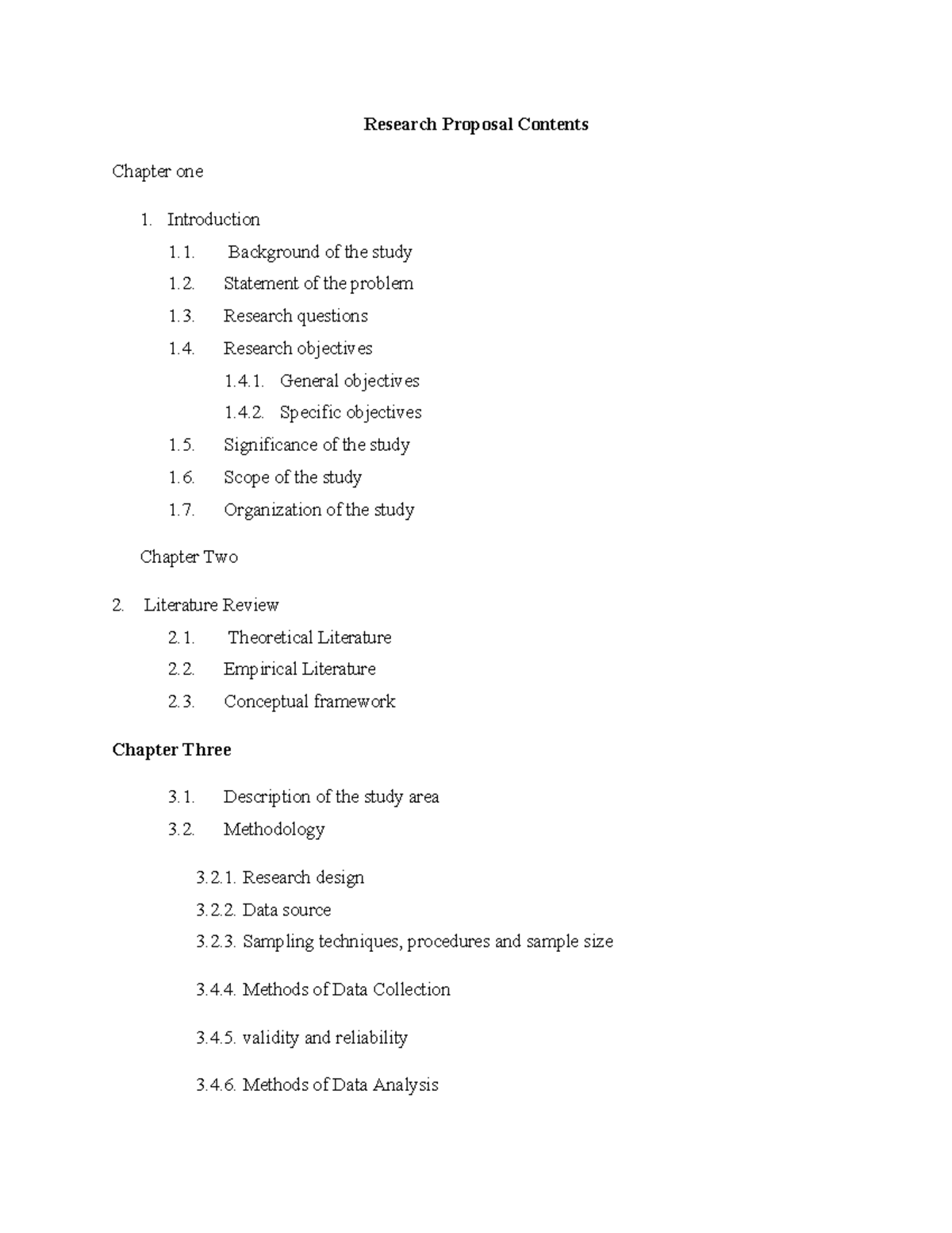 Proposal guide - project - Research Proposal Contents Chapter one Introduction Background of the ...