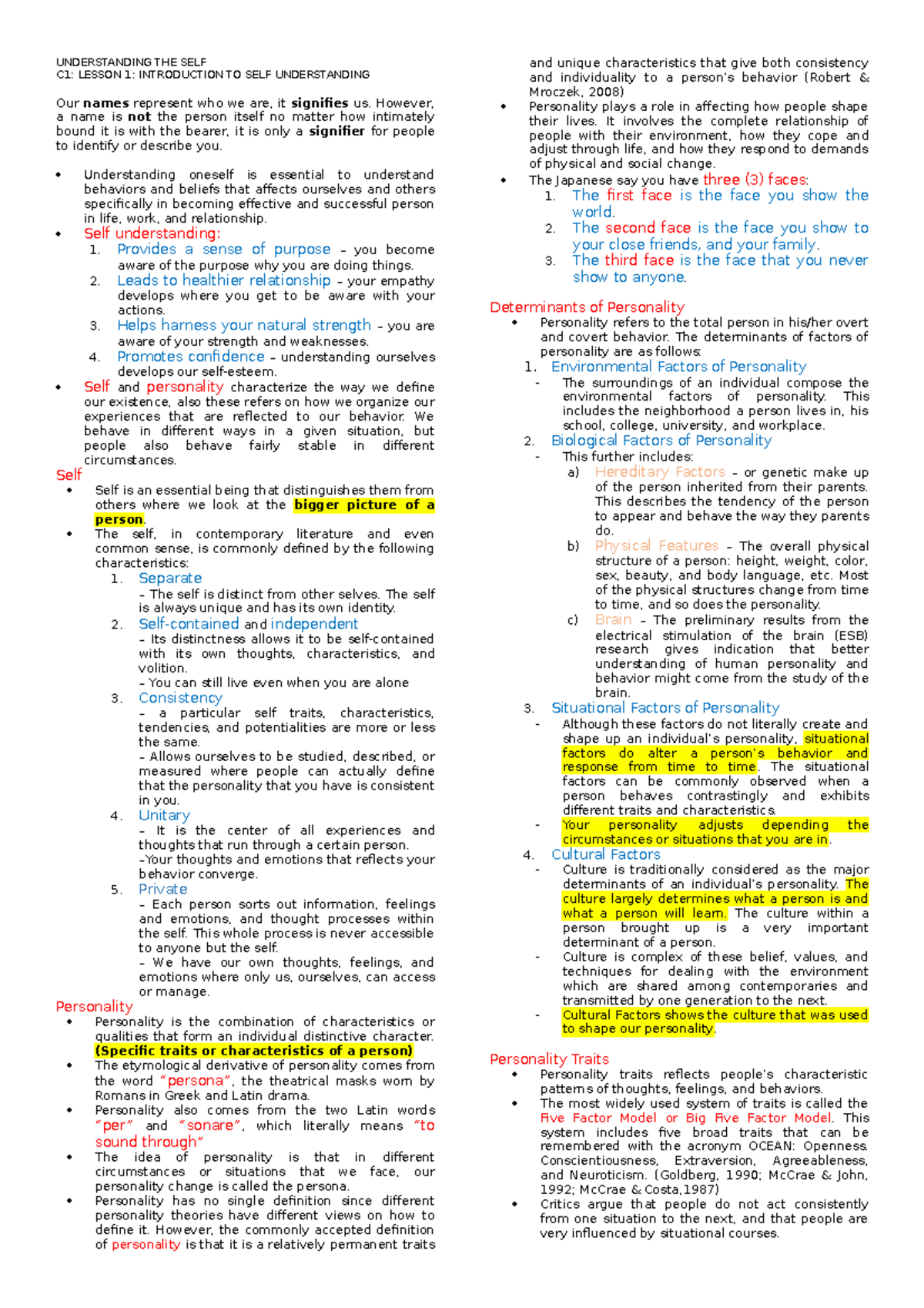 Lesson 1 Intro TO SELF Understanding - UNDERSTANDING THE SELF C1: LESSON 1: INTRODUCTION TO SELF ...