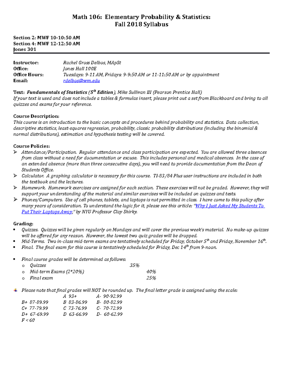 M106 Syllabus - Math 106: Elementary Probability & Statistics: Fall ...