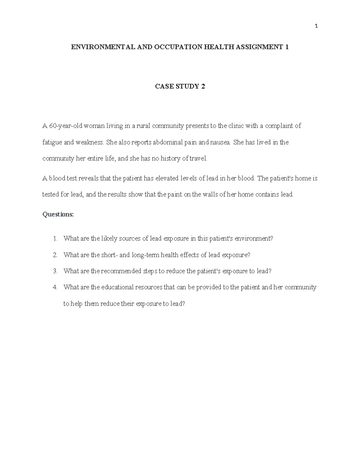 Environmental Health Assignment - ENVIRONMENTAL AND OCCUPATION HEALTH ...