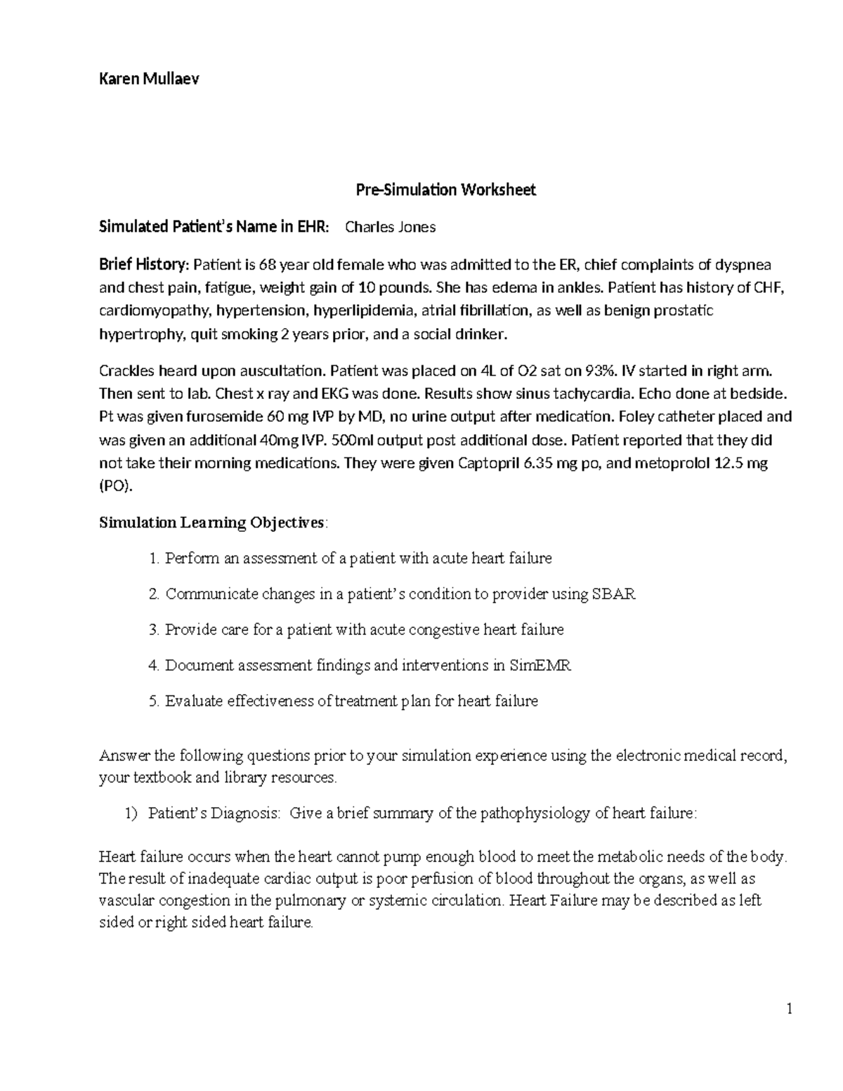 Pre Sim Worksheet CHF - Mac - Karen Mullaev Pre-Simulation Worksheet ...