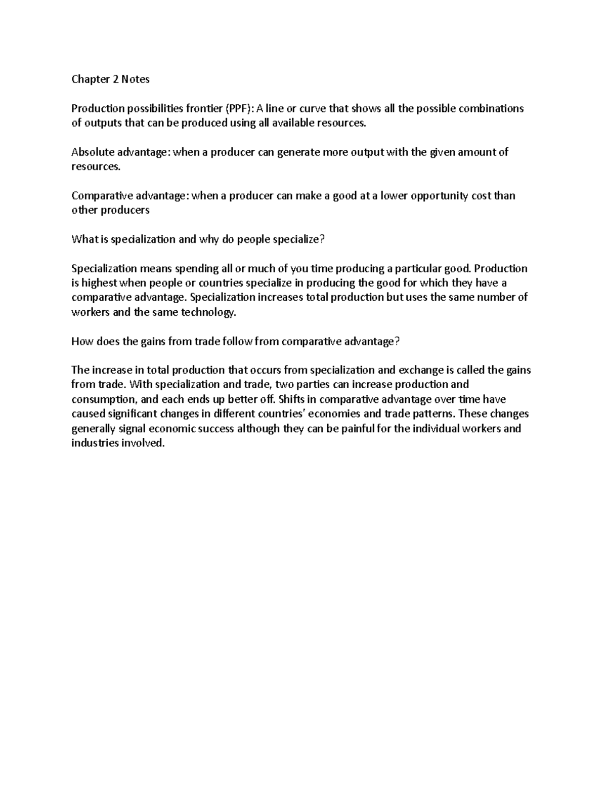 Chapter 2 Notes - Summary Economics - Microeconomics (University of ...