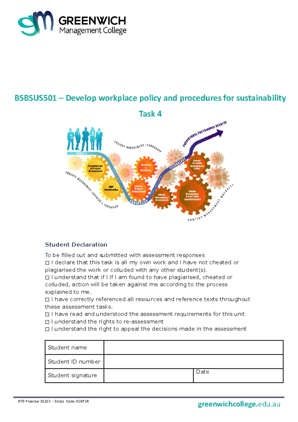 Sustainability Implementation project - Student Declaration To be ...