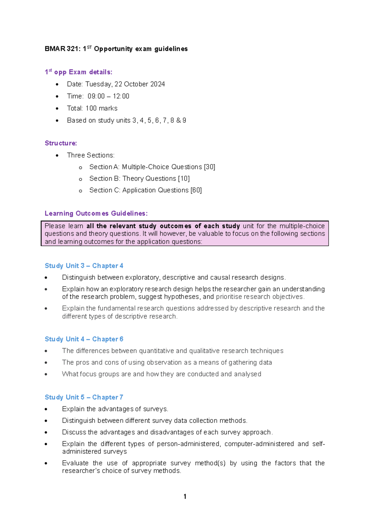 BMAR 321 Exam Guidelines Revised - 1 BMAR 321: 1ST Opportunity exam ...