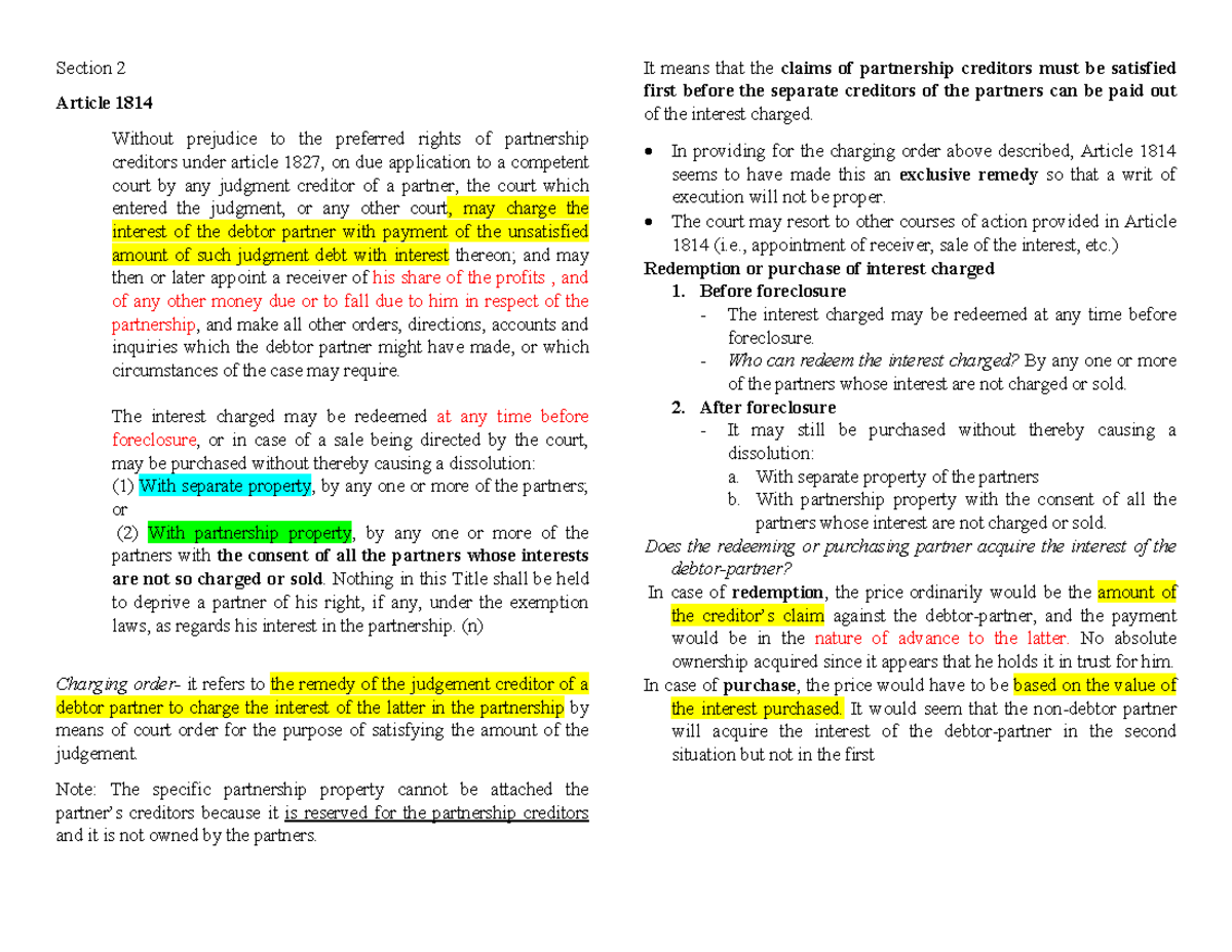 Section 2 reviewr - Section 2 Article 1814 Without prejudice to the ...
