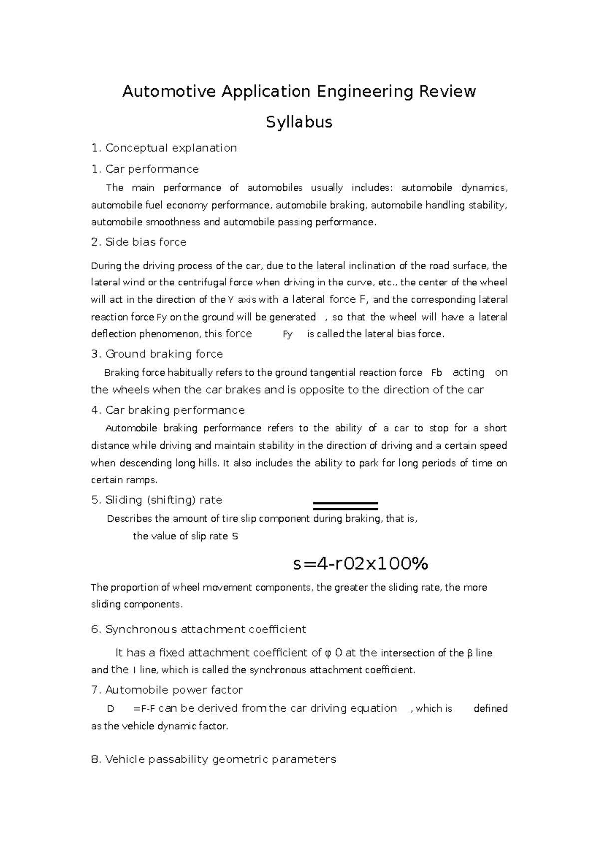 Automotive Application Engineering Review Syllabus - Conceptual ...