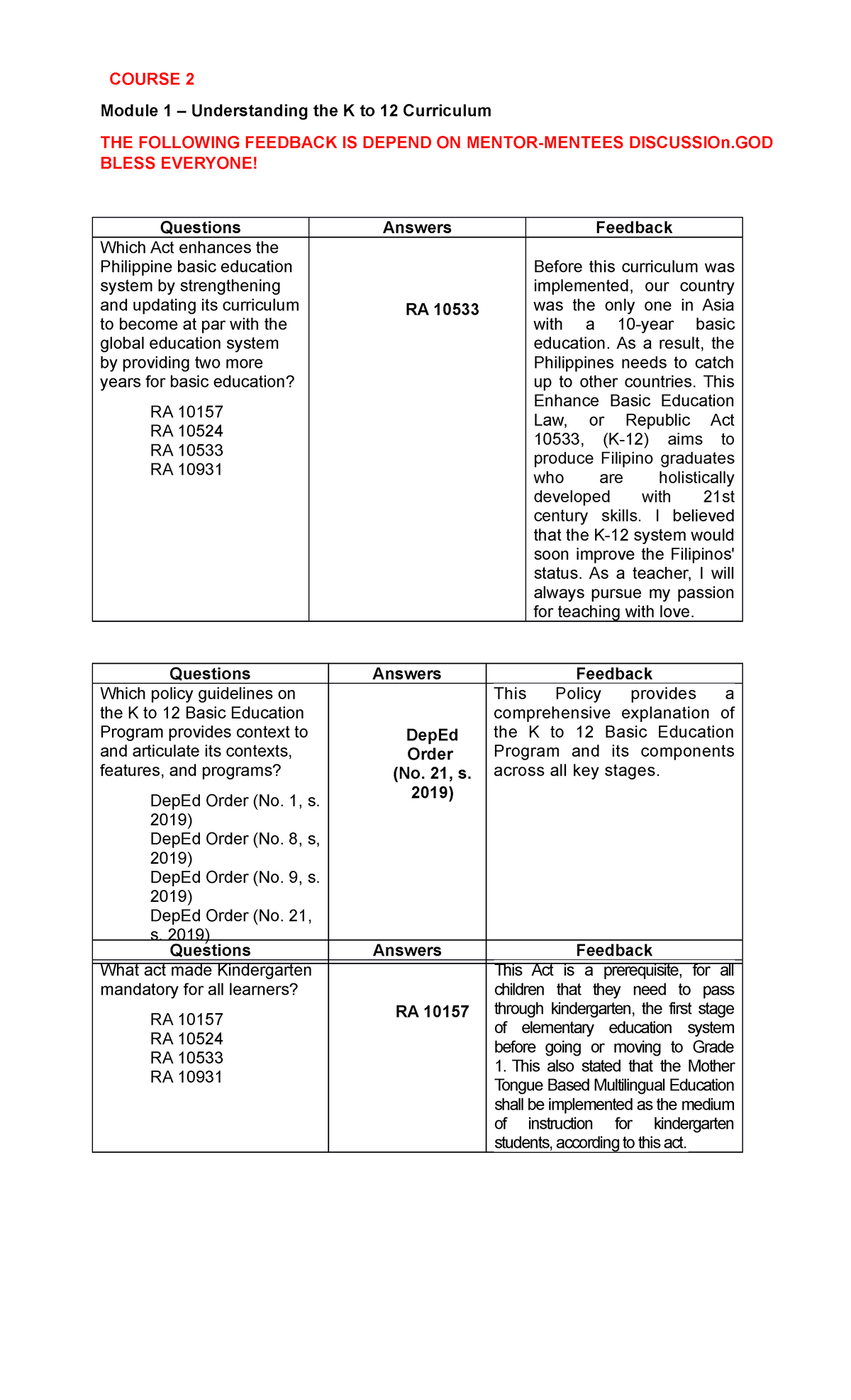 TIP Course 2 Answer Jdbvbbn COURSE 2 Module 1 Understanding The K