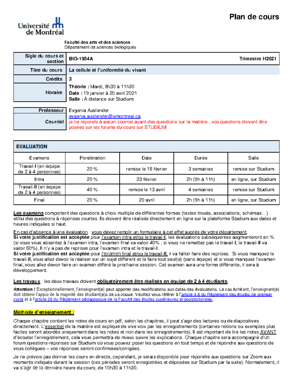 Plan de cours H21 - Plan de cours Faculté des arts et des sciences ...