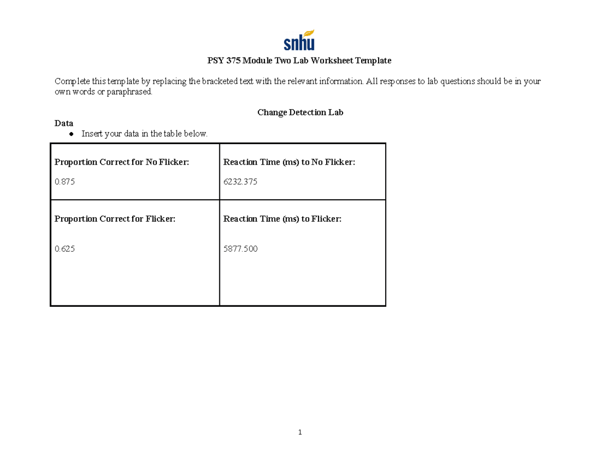 PSY 375 2-2 Module Two Lab Worksheet Template - PSY 375 Module Two Lab ...