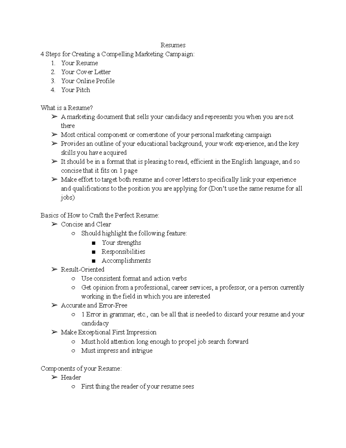 Week 6 Resumes Notes - Resumes 4 Steps for Creating a Compelling ...