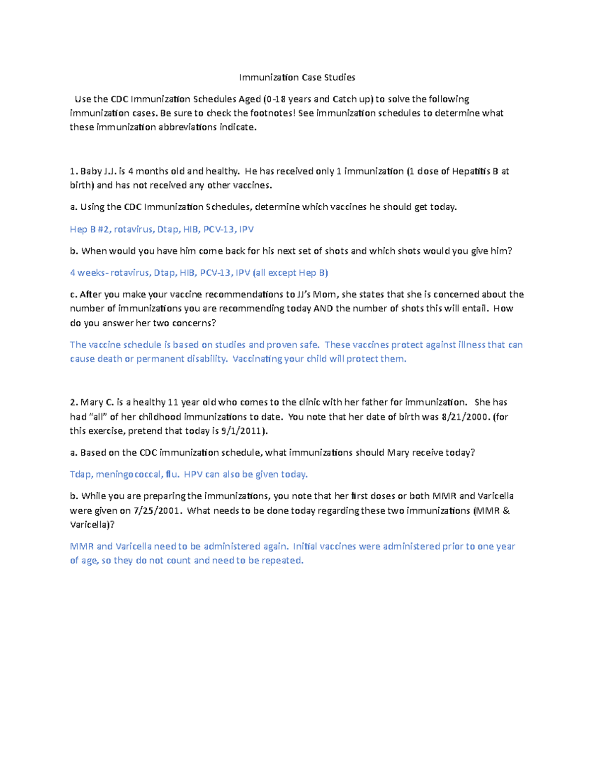 KEYImmunization Case Studies - Immunization Case Studies Use the CDC ...