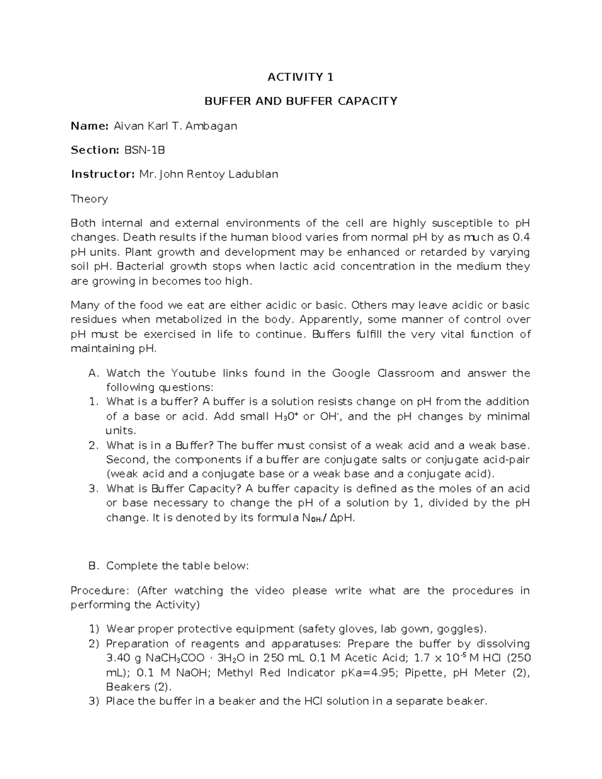Activity 1 laboratory - it is a short description of lesson - ACTIVITY ...