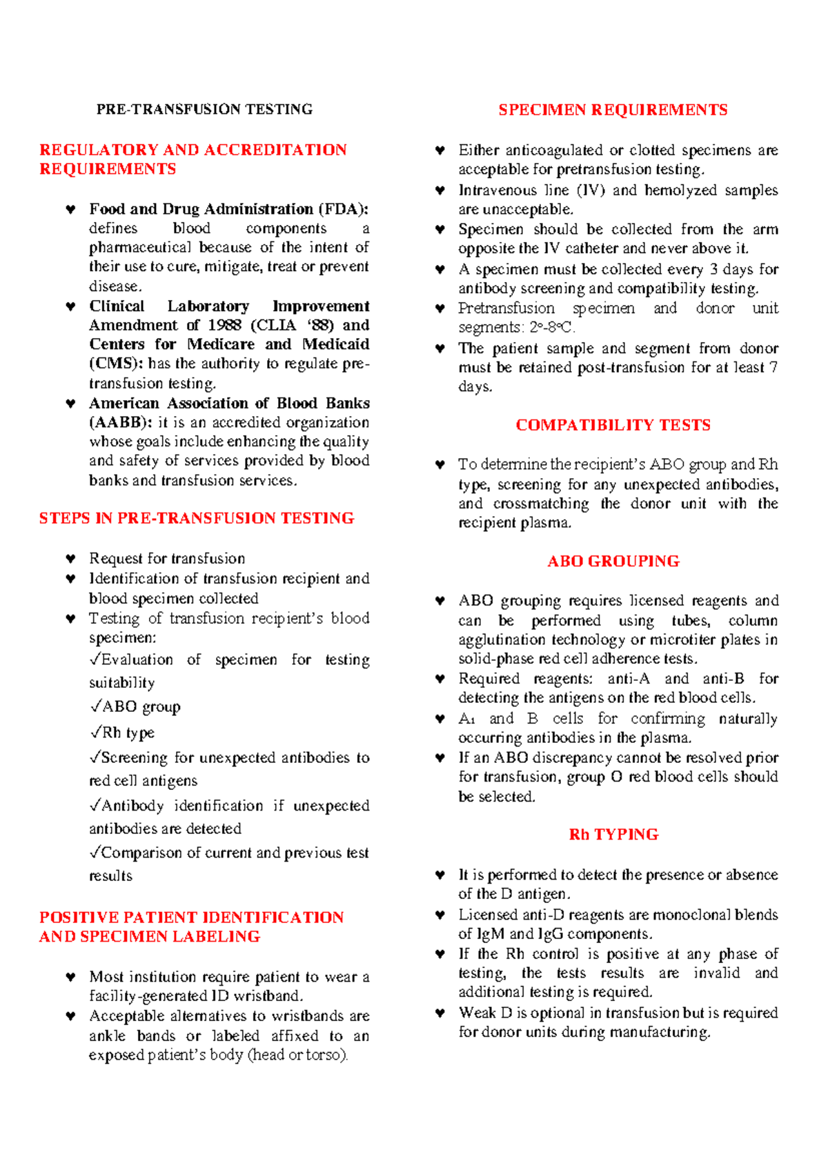 2ND EXAM Coverage - PRE-TRANSFUSION TESTING REGULATORY AND ...