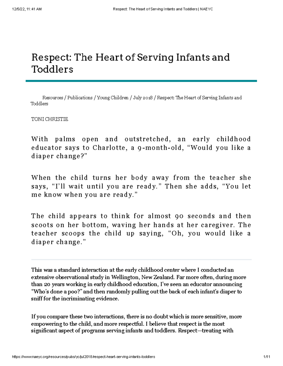 Respect The Heart of Serving Infants and Toddlers Naeyc ...