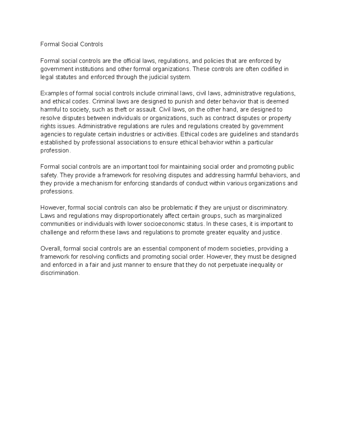 Formal Social Controls - Formal Social Controls Formal social controls ...