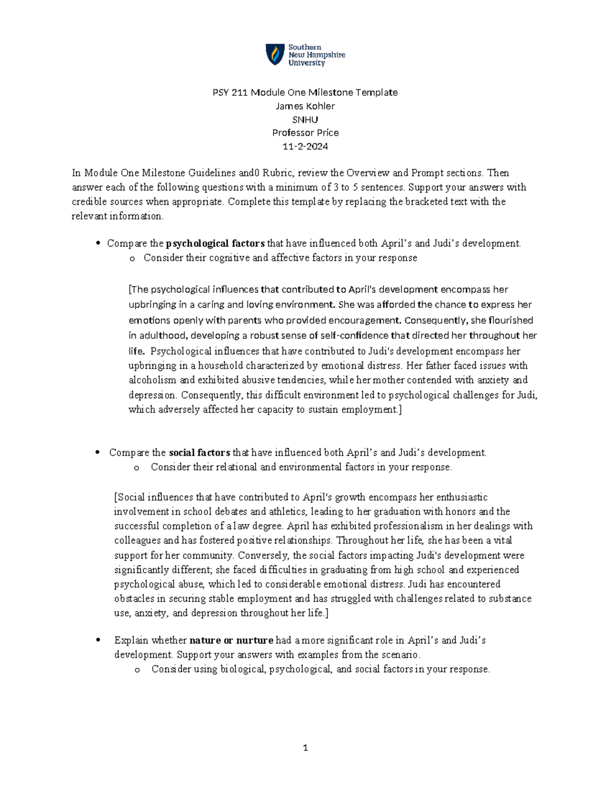 PSY 211 Module One Milestone Template (2) - PSY 211 Module One ...