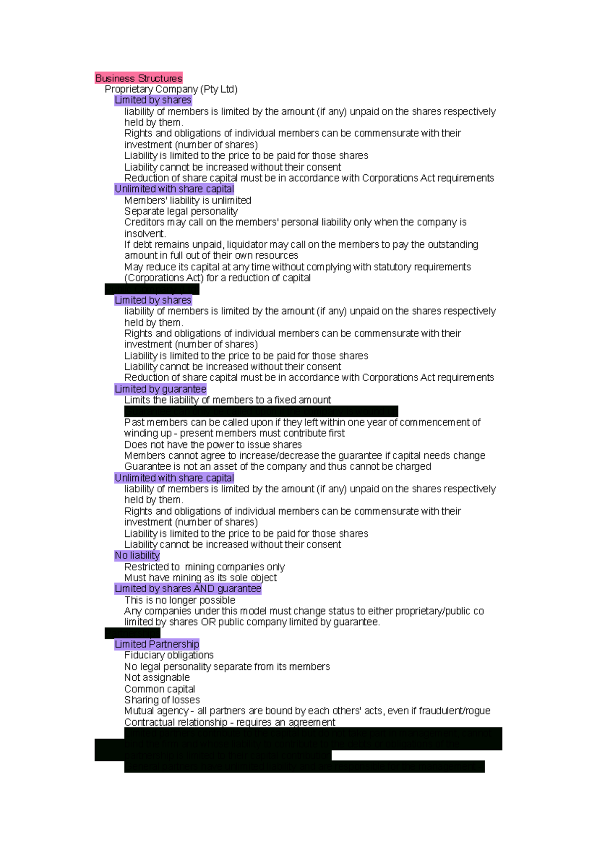 Business Structures - Business Structures Proprietary Company (Pty Ltd ...