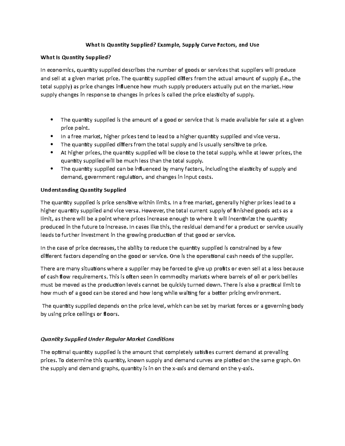 What Is Quantity Supplied In Economics Example, Supply Curve Factors ...