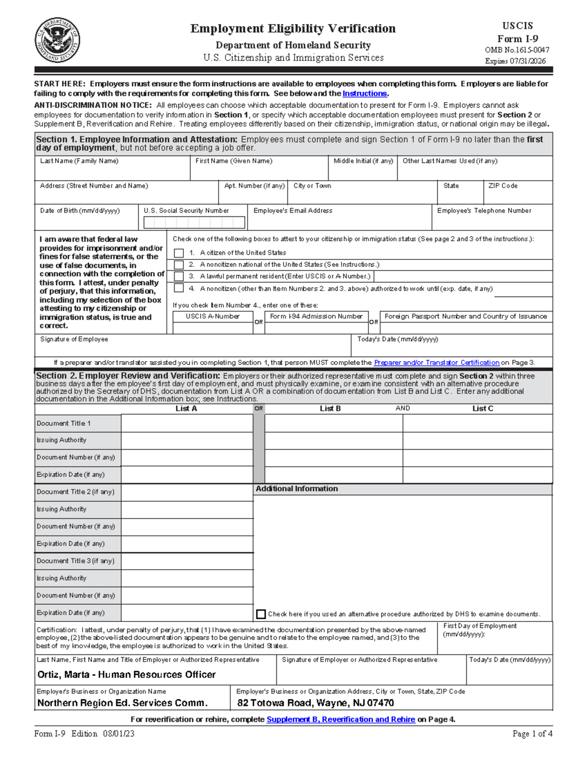 I9 employment verification (new) - Employment Eligibility Verification ...