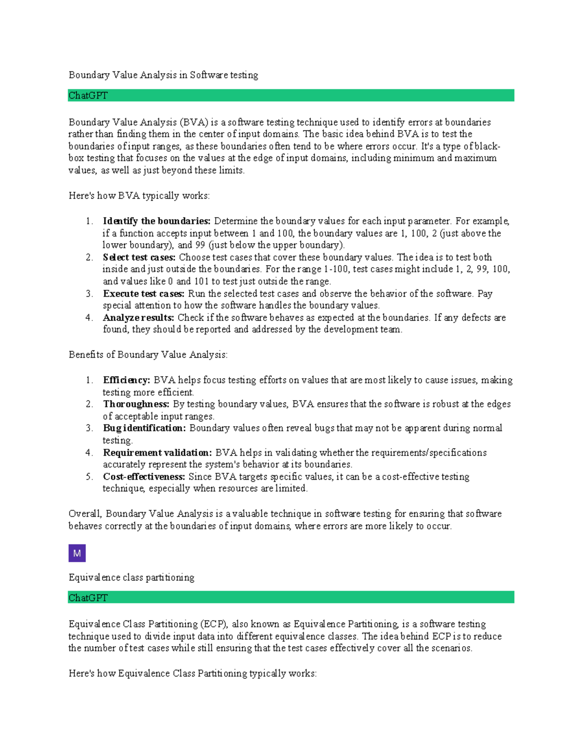 STA - aaa - Boundary Value Analysis in Software testing ChatGPT ...