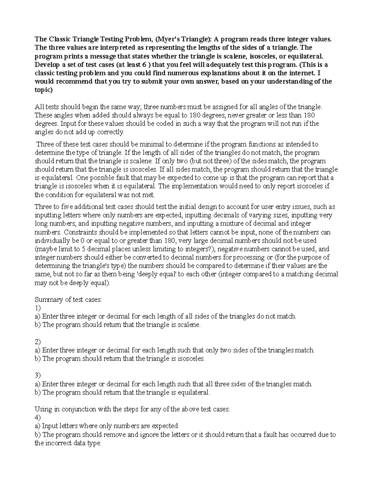 Unit 5 Programming Assignment - The Classic Triangle Testing Problem ...