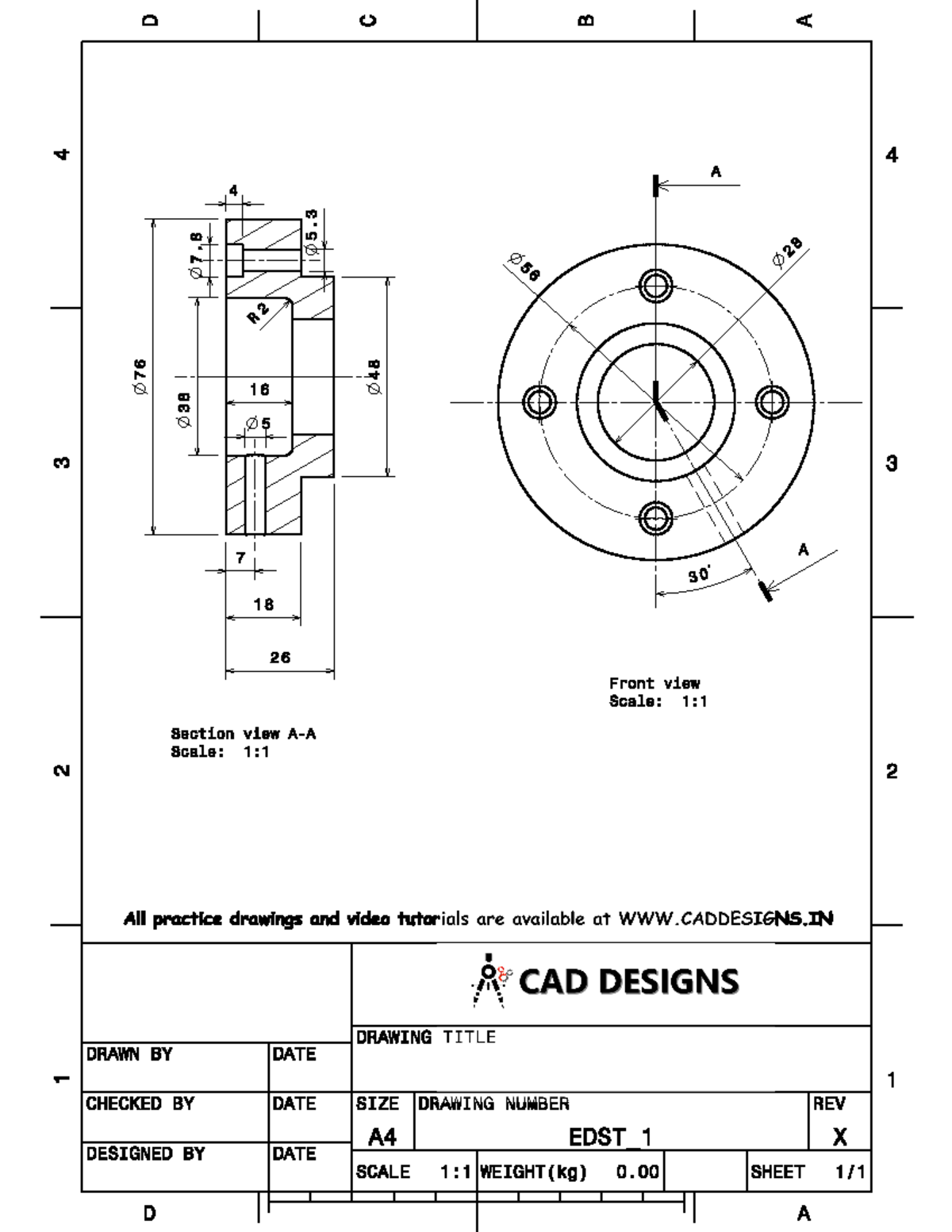 Mechanical Practice Drawing Sheets for Auto CAD Catia NX Solidworks and ...