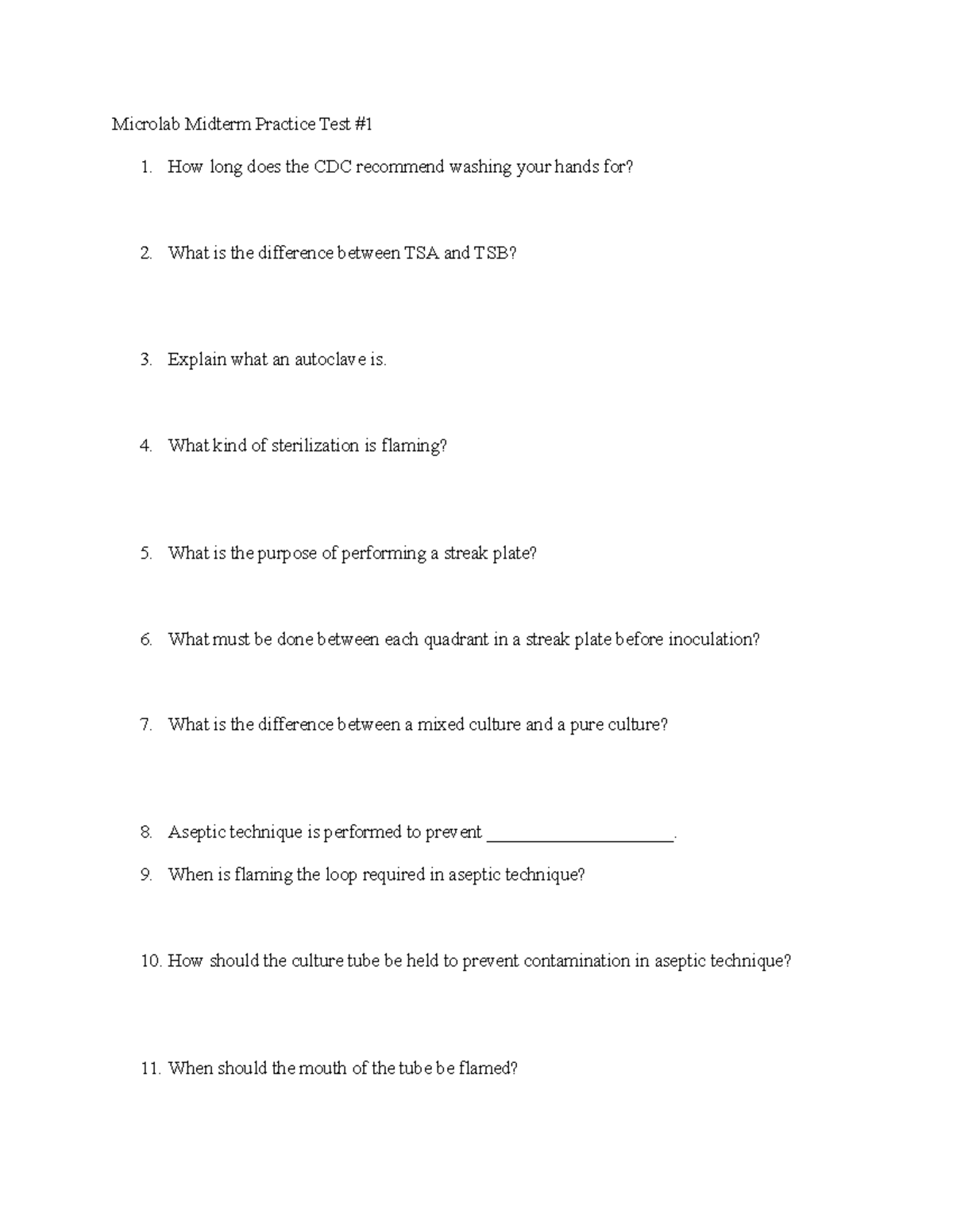 Microlab Midterm Practice Test 1 - How long does the CDC recommend ...