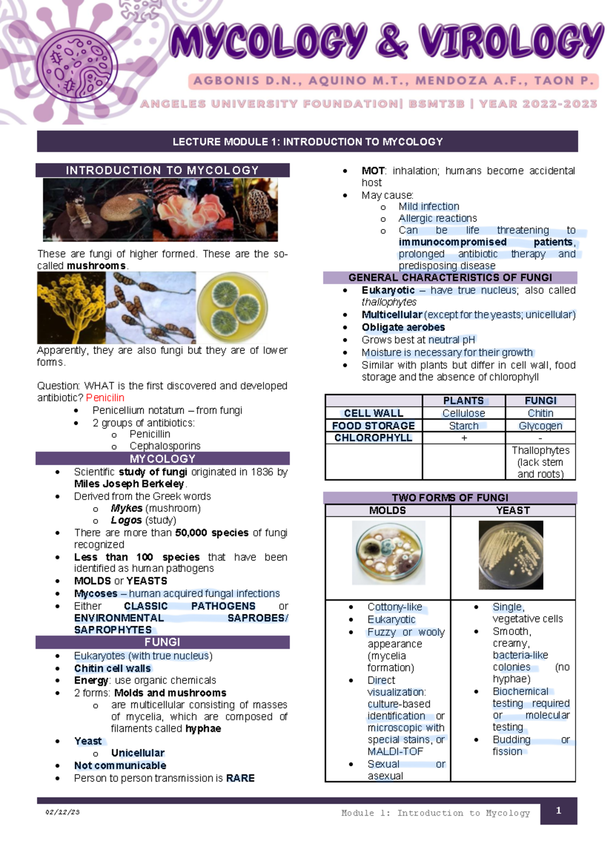 Myco-Viro Introduction to Mycology - Module 1 : Introduction to Mycology 1 LECTURE MODULE 1 ...