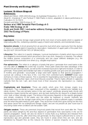 ENS221 Lecture Summary 1 - Plant Diversity and Ecology ENS Lecturer: Dr ...