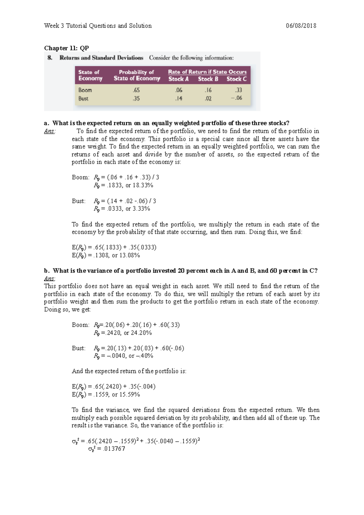 Week 3 Tutorial Questions And Solutions Week 3 Tutorial Questions And Solution 06082018