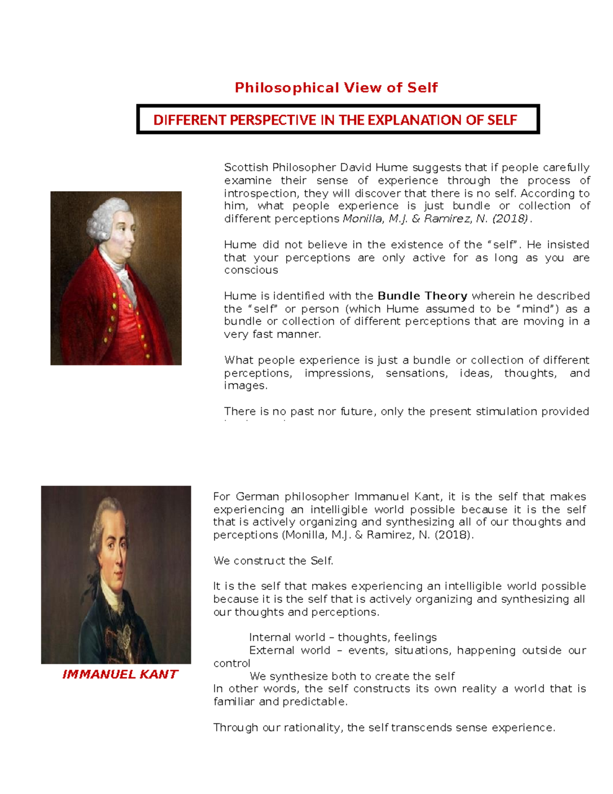 Lesson 1 - notes - Philosophical View of Self DAVID HUME IMMANUEL KANT ...